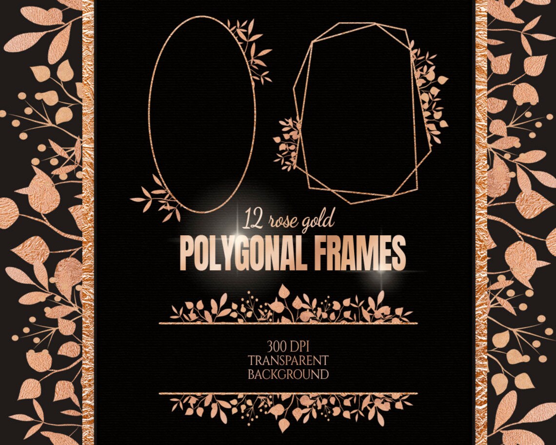 Rose Gold Crystal Frames Clipart, Rose Gold Polygonal Frames Clip Art ...