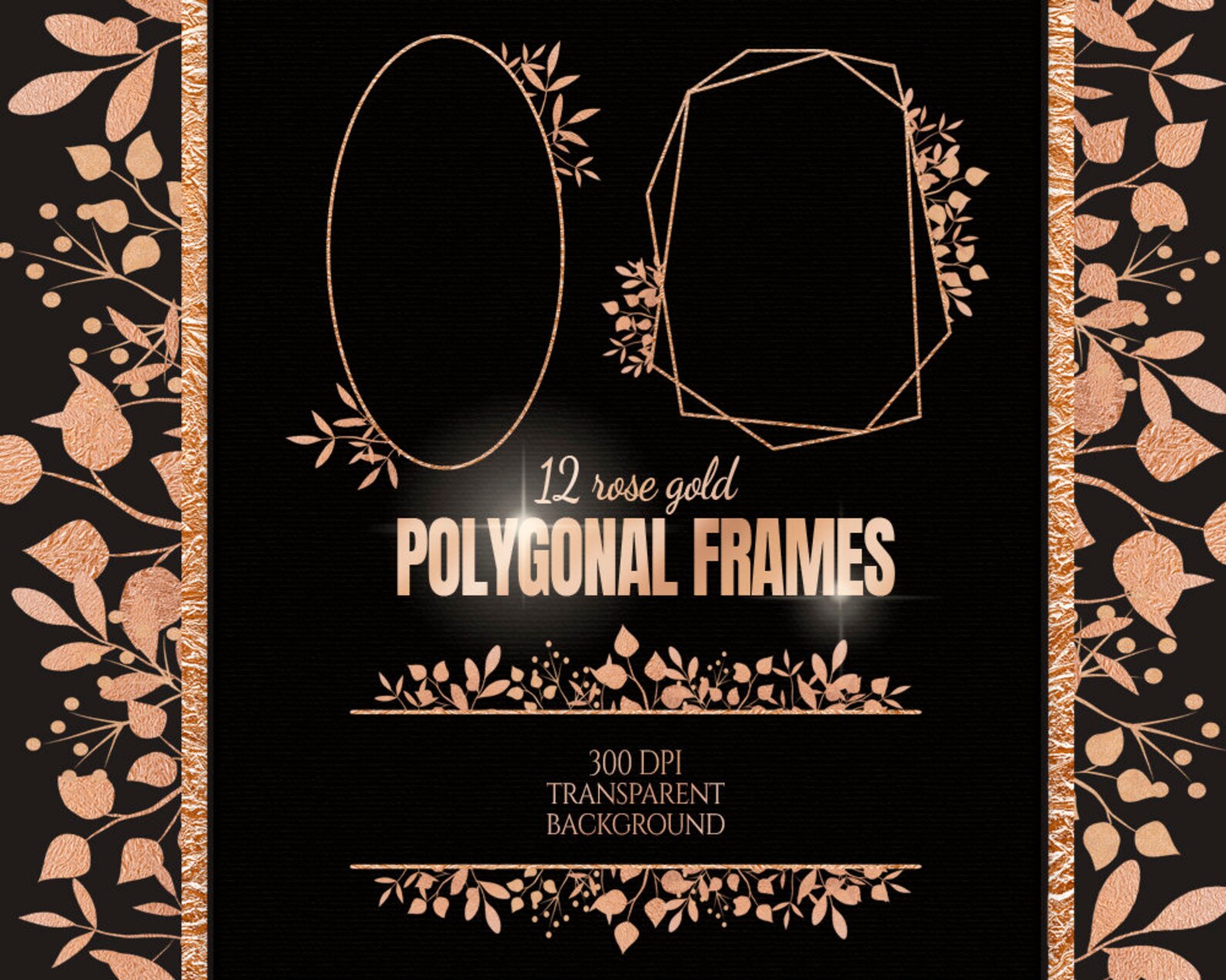Rose Gold Crystal Frames Clipart, Rose Gold Polygonal Frames Clip Art ...