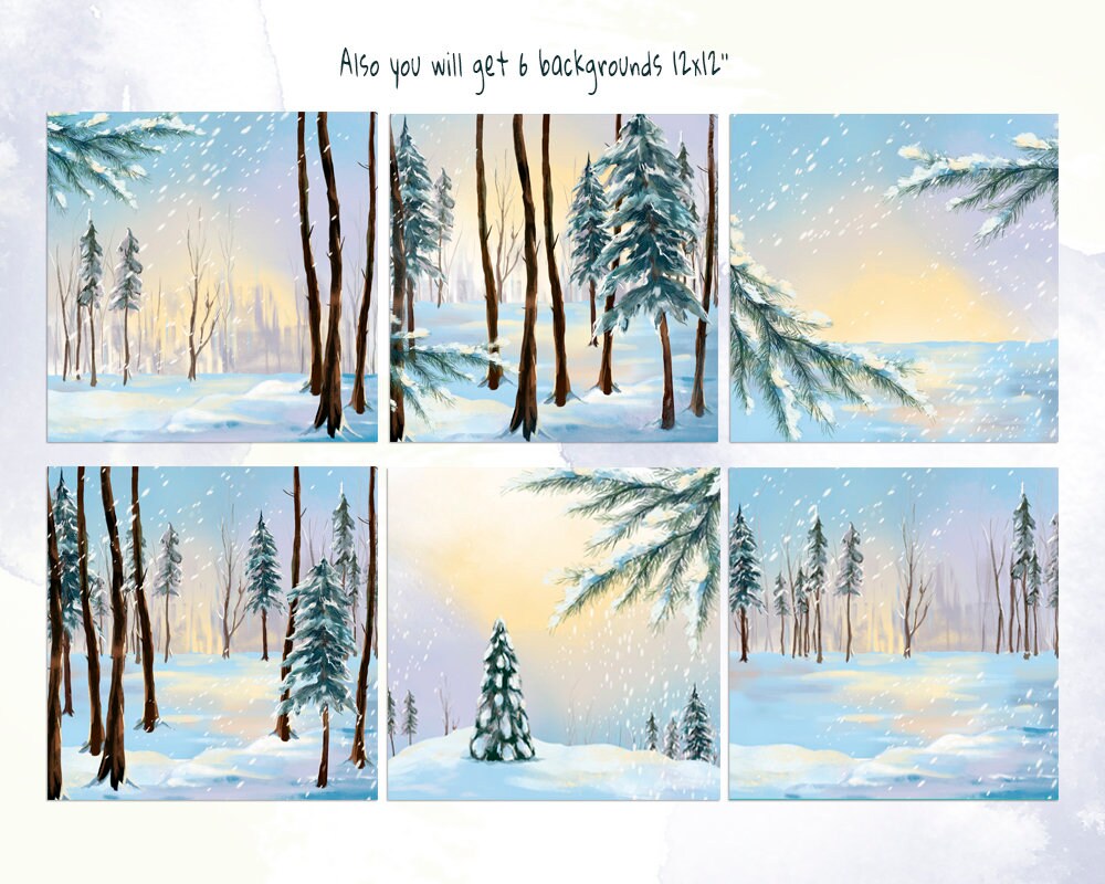 Winter Forest Clipart Woodland Landscape Pine Tree Clipart - Etsy