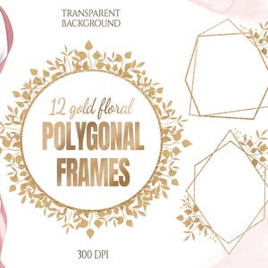 Geometric Frames Clipart, Gold Polygonal Frames Clip Art, Gold Frames ...