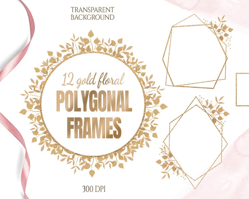 Geometric Frames Clipart Gold Polygonal Frames Clip Art Gold - Etsy