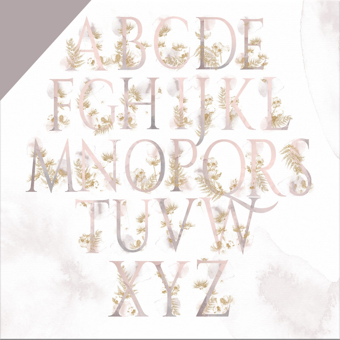 Watercolor Floral Alphabet With Gold Foil Leaves, Letters Clipart ...