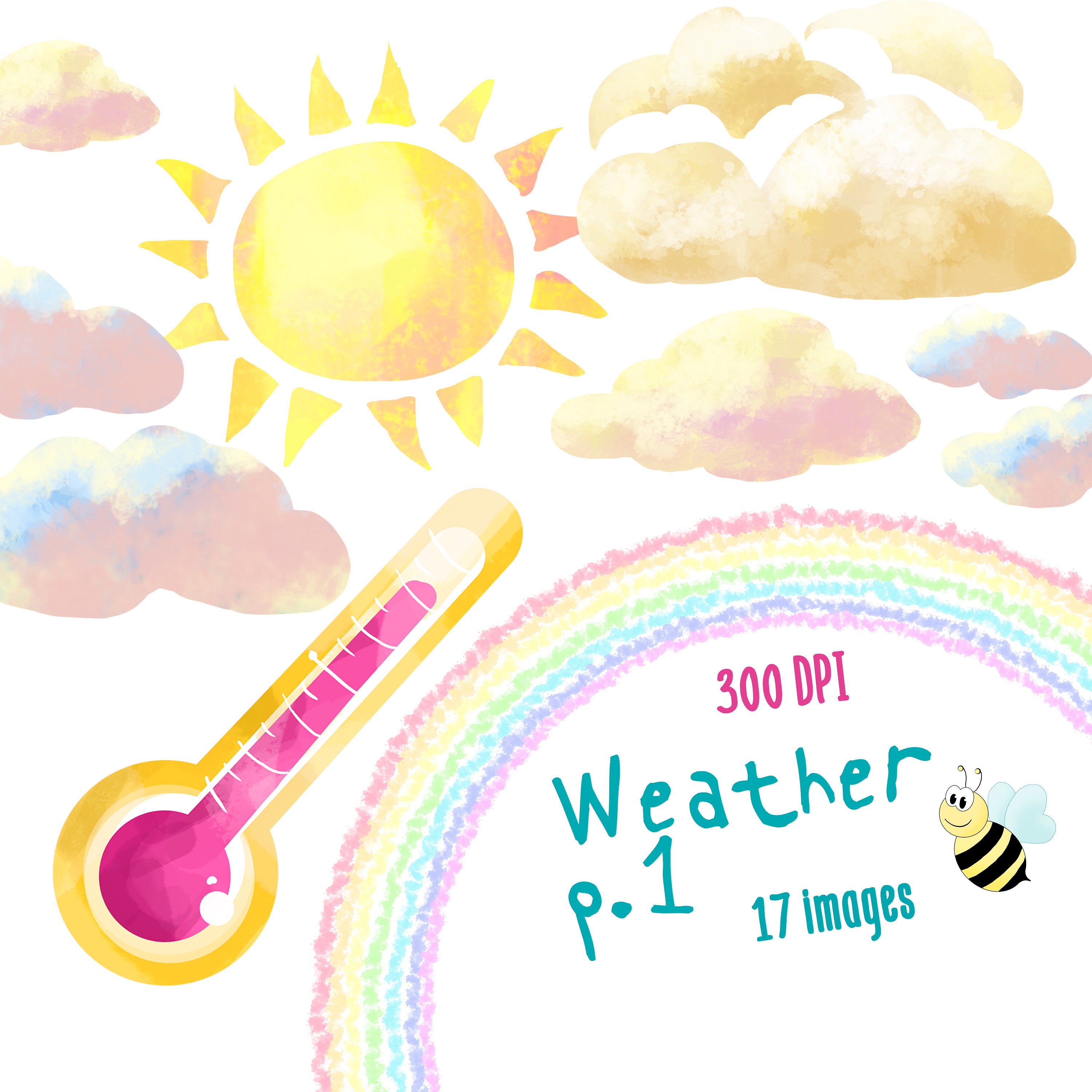 Watercolor Weather Clipart Forecast Clipart Weather Icons - Etsy
