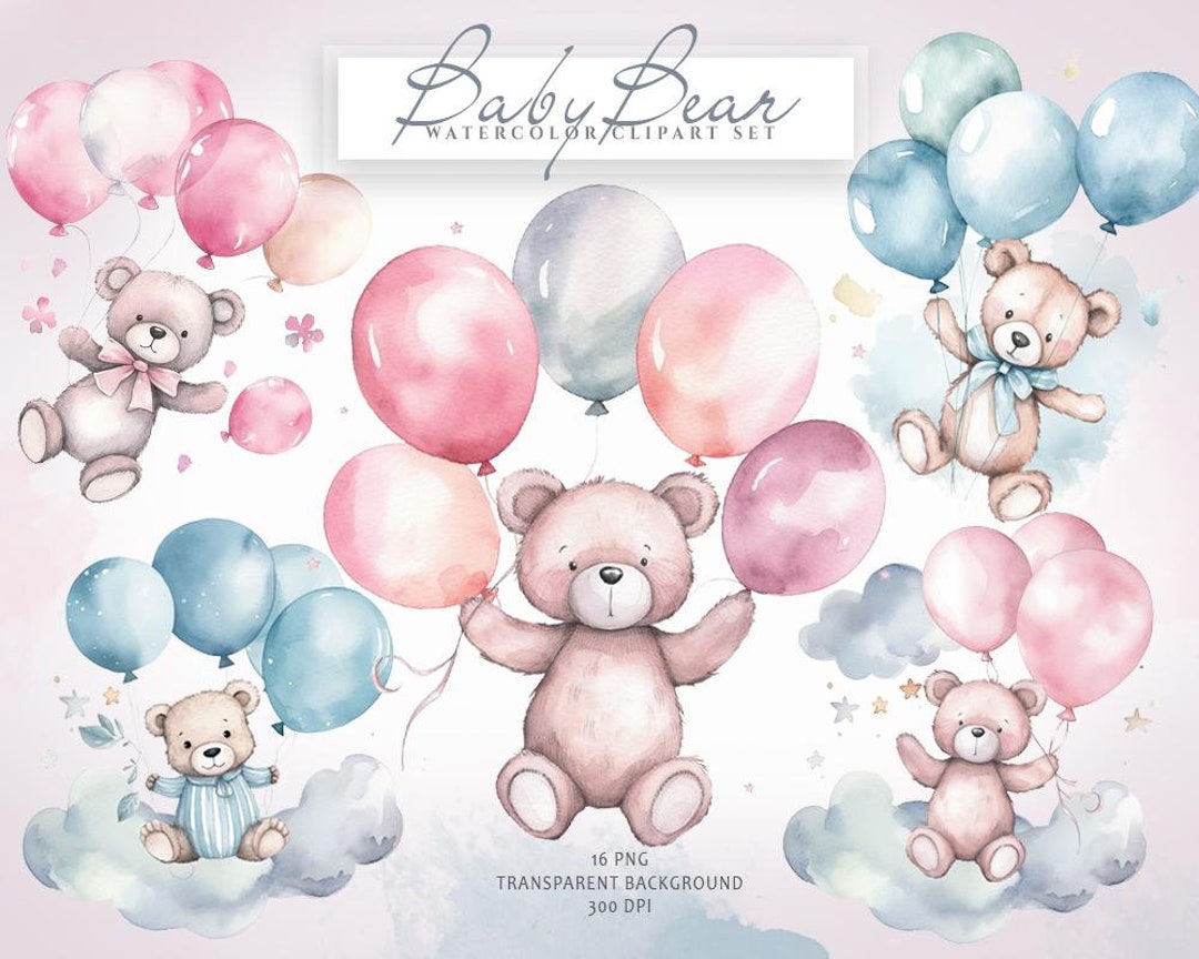 Watercolor Teddy Bear Clipart, Newborn Baby, Nursery Clipart, Baby ...