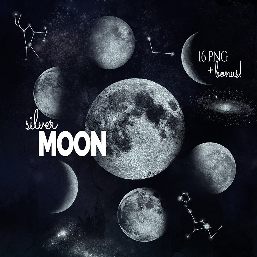 Silver Moon Clipart Moon Phases Clipart Night Sky - Etsy Canada