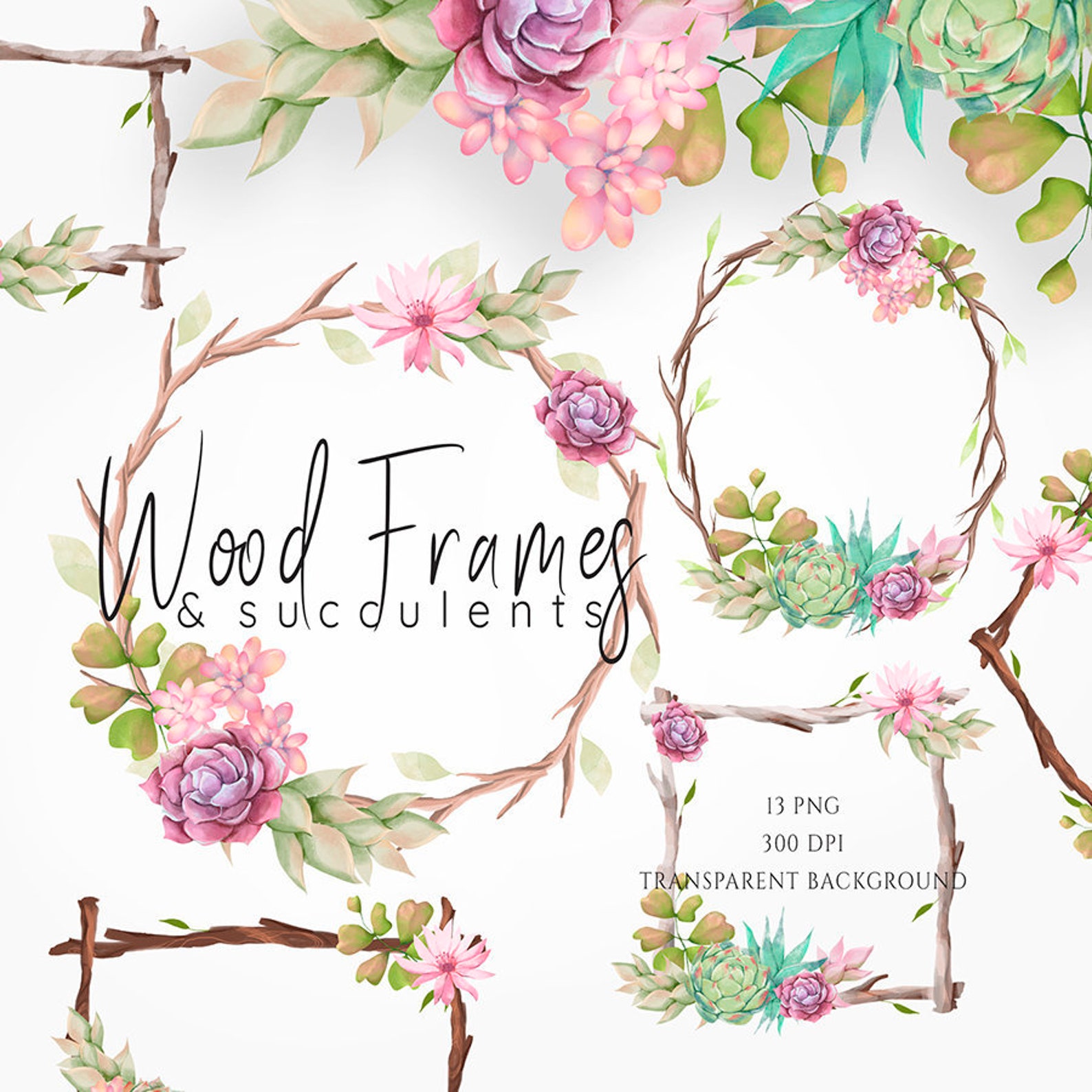 Watercolor Cactus Frames Wood Frames Clipart Tree Borders | Etsy