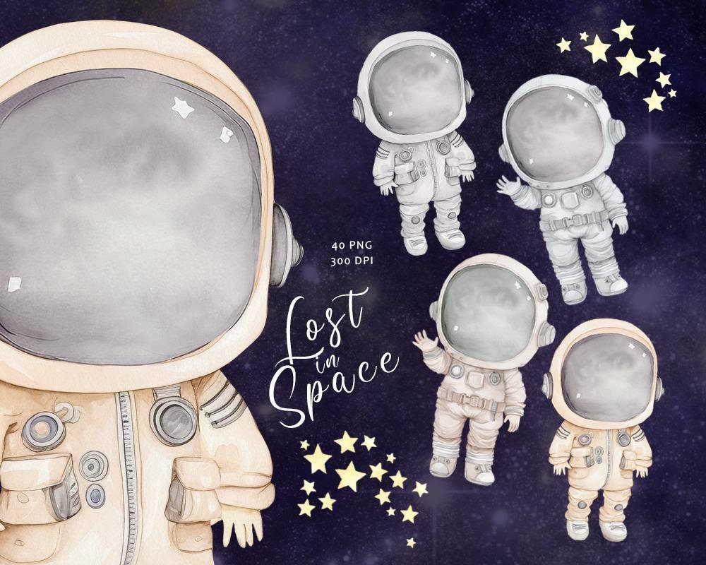 Watercolor Space Clipart, Baby Astronaut Clipart, Nursery, Cute ...