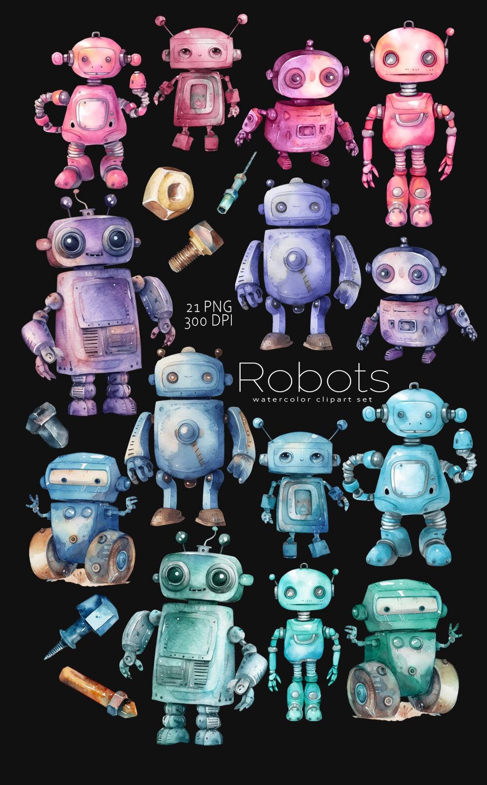 Watercolor Robots Clipart, Newborn Baby Boy, Nursery Clipart, Baby ...