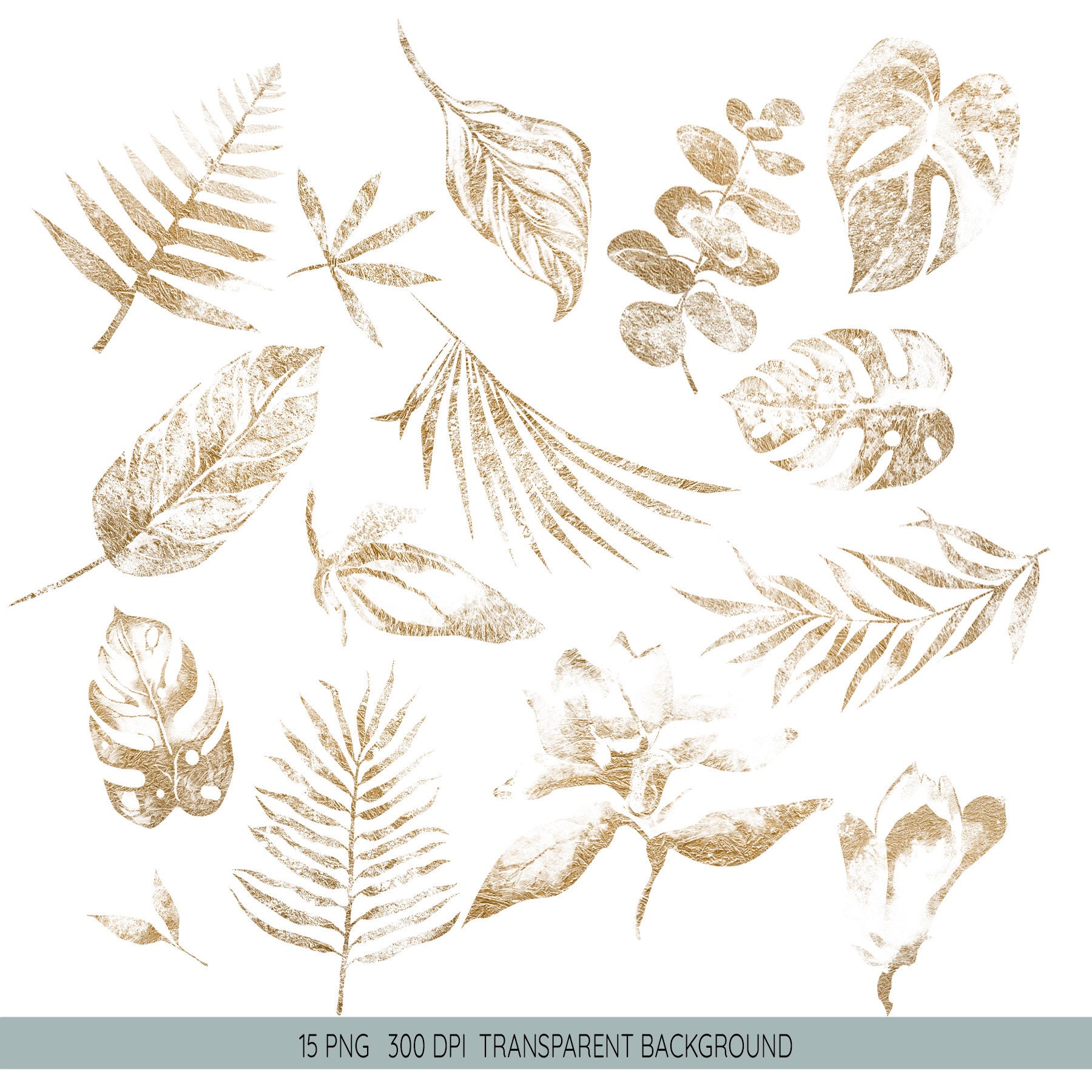 Gold Floral Elements Foil Leaves Clip Art Doodle Flower - Etsy