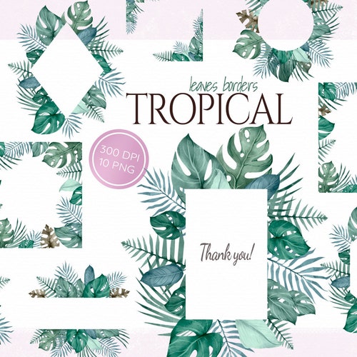 Watercolor Tropical Leaves Clipart Monstera Leaves Clipart - Etsy