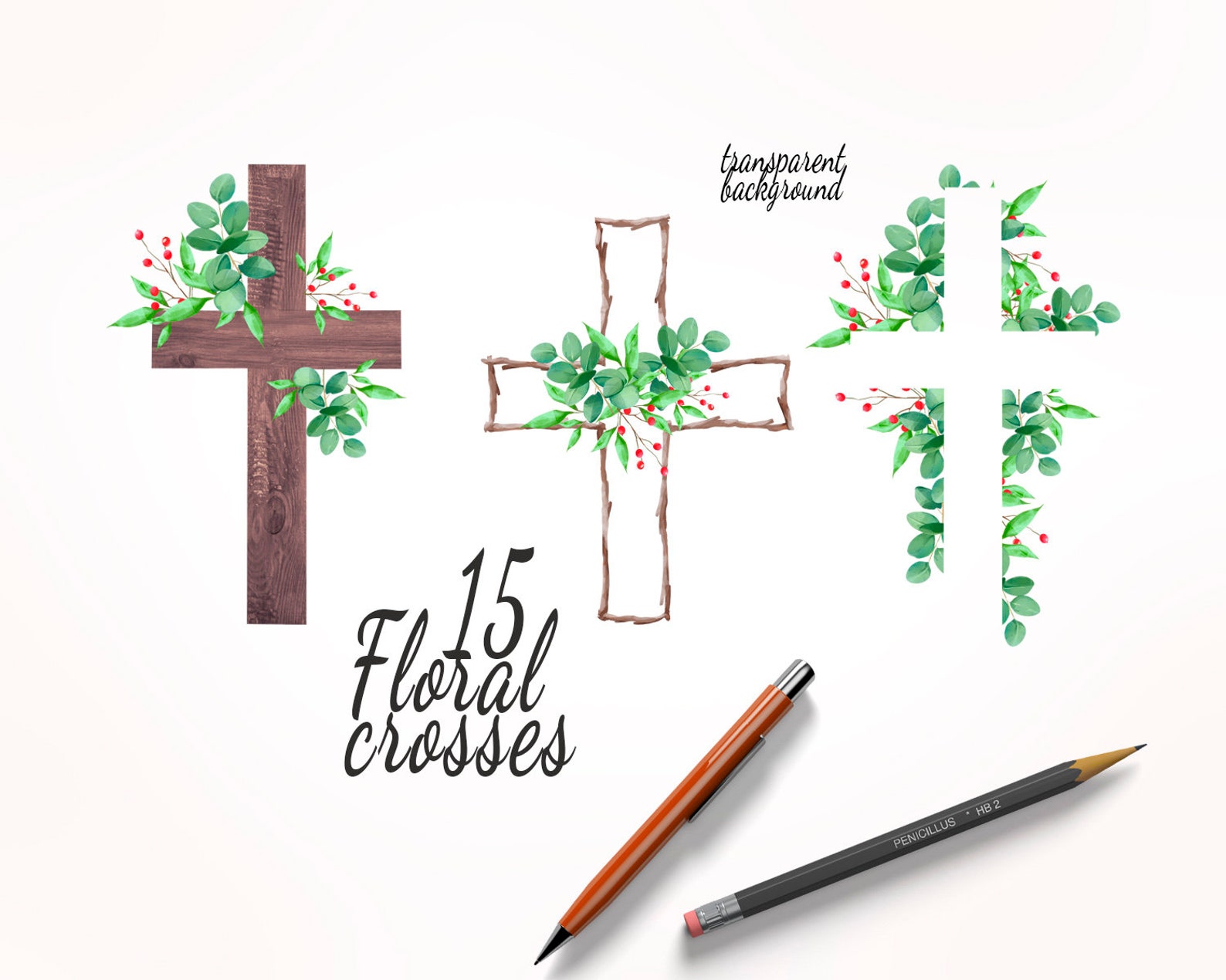Watercolor Crosses Floral Cross Clipart Wood Cross Baptism - Etsy