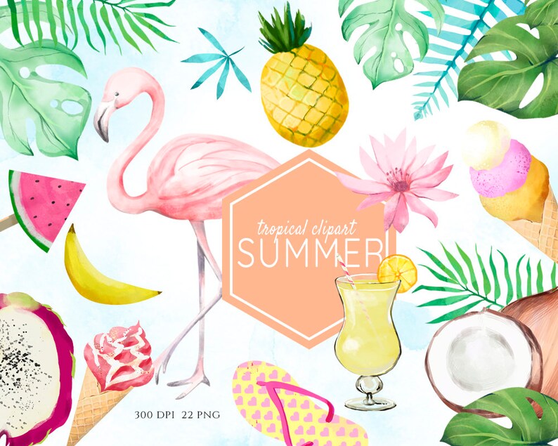 Tropical Clipart, Watercolor Summer, Palm Leaves Clipart, Tropical ...