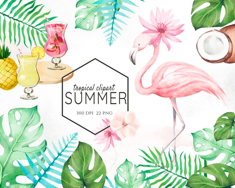 Tropical Clipart, Watercolor Summer, Palm Leaves Clipart, Tropical ...