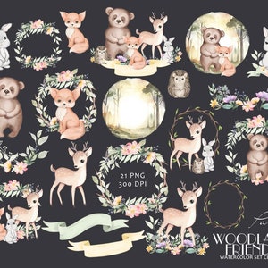 Forest Animals Clipart, Woodland Animals, Watercolor Cute Animals ...