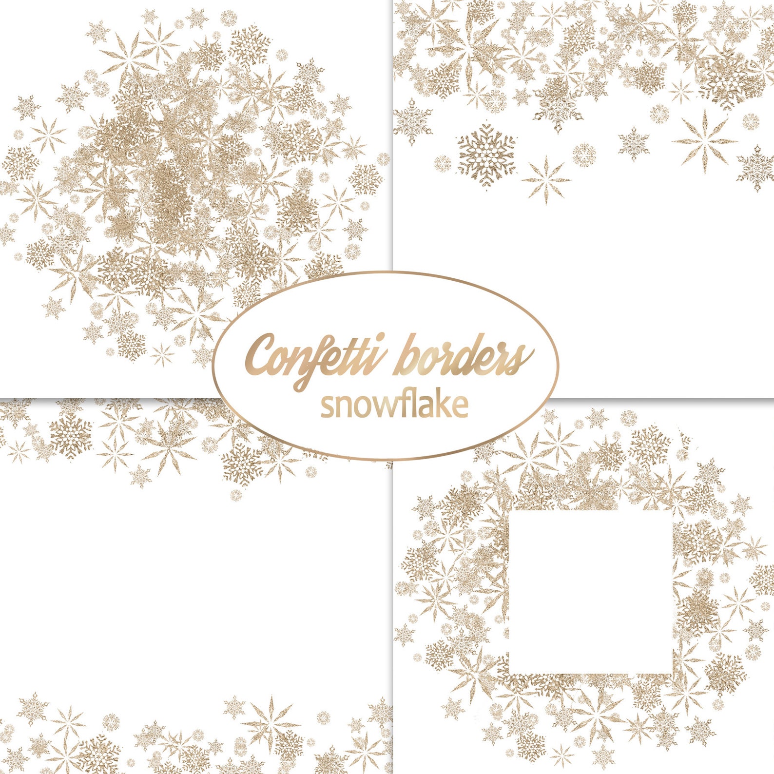 Gold Snowflakes Clipart Watercolor Snowflakes Confetti | Etsy