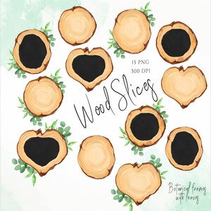 Wood Slice Clipart, Tree Slices, Watercolor Wooden Slices, Wood Frames ...
