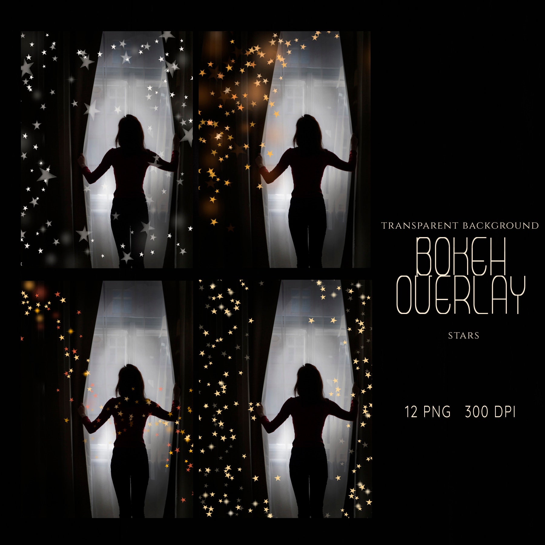 Silver & Gold Stars Clipart, Star Overlays, Bokeh Confetti Borders ...