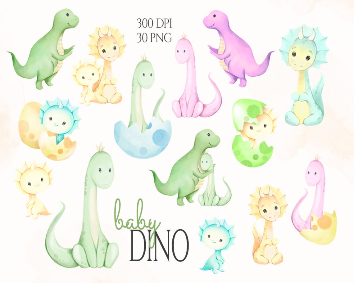Baby Dinosaur Clipart, Watercolor Dinosaurs, Children Animals Clip Art ...