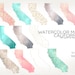 Watercolor California Map Clipart, California Map With Gold Foil Leaves ...