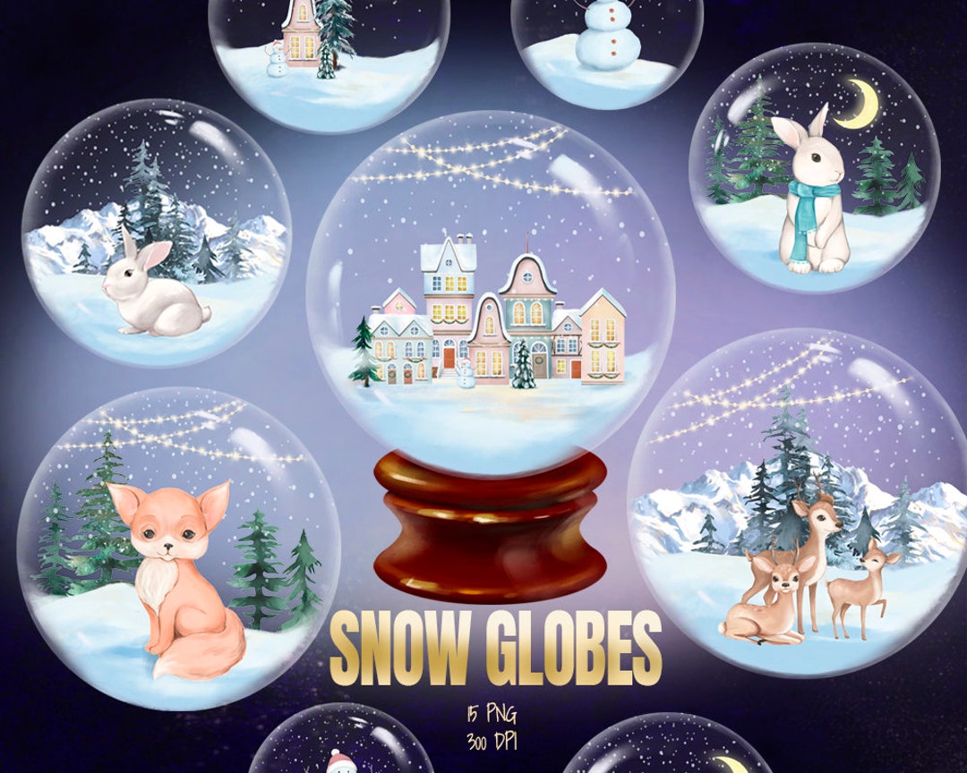 Snow Globes Christmas Clipart, Winter Village, Watercolor Woodland ...