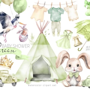 Watercolor Baby Shower Clipart, Newborn Baby, Nursery Clipart, Neutral ...