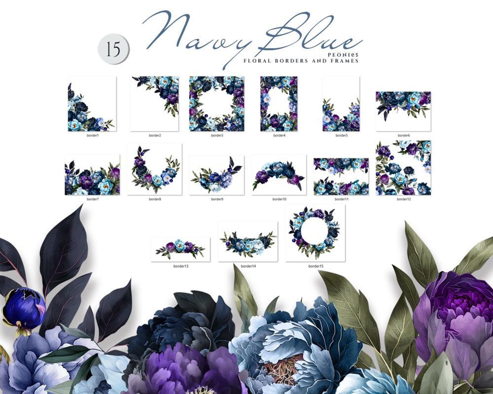 Blue Peonies Clipart, Boho Flowers Clipart, Ranunculus Floral Borders ...