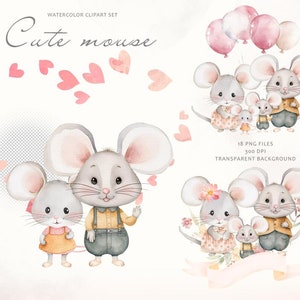 Watercolor Mouse Clipart, Newborn Baby, Nursery Clipart, Cute Mother ...