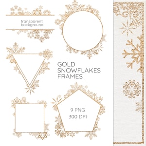 Gold Crystal Frames Clipart, Snowflakes Clip Art, Snowflakes Borders ...