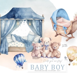 Watercolor Baby Boy Clipart, Newborn Baby, Nursery Clipart, Baby Decor ...