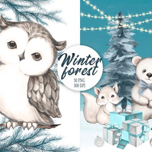 Woodland Winter Animals Clipart, Watercolor Christmas Animal, White ...