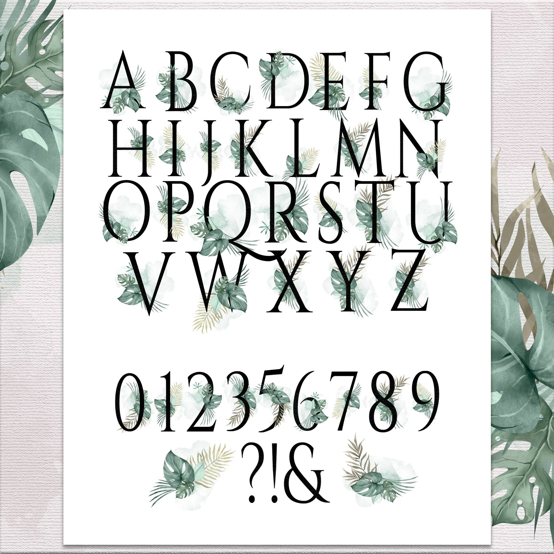 Watercolor Floral Letters With Palm Leaves Clipart Tropical - Etsy