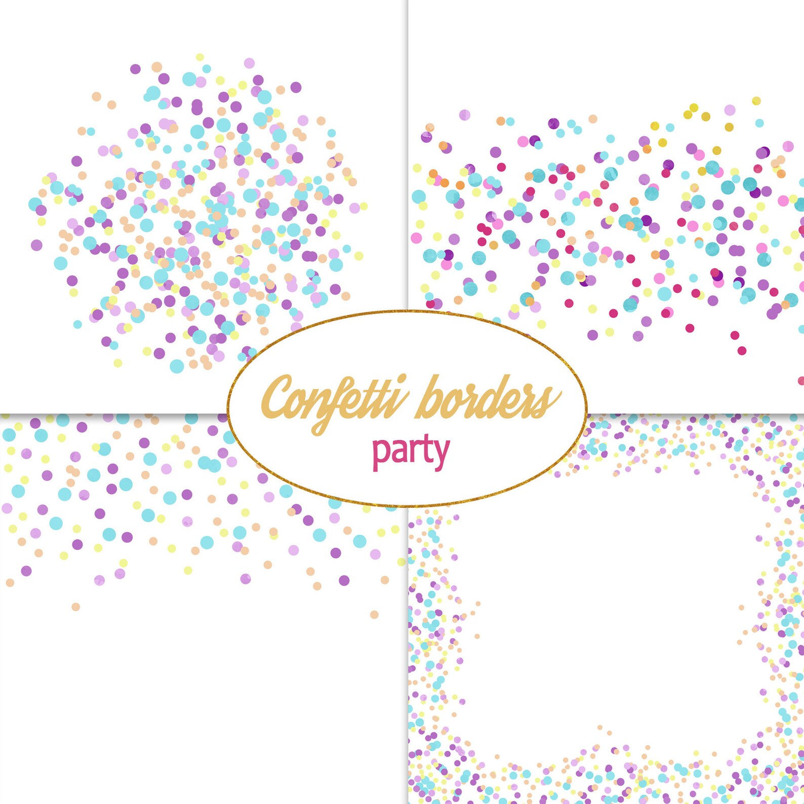 Confetti Border Clipart Rainbow Confetti Clipart Colorful - Etsy