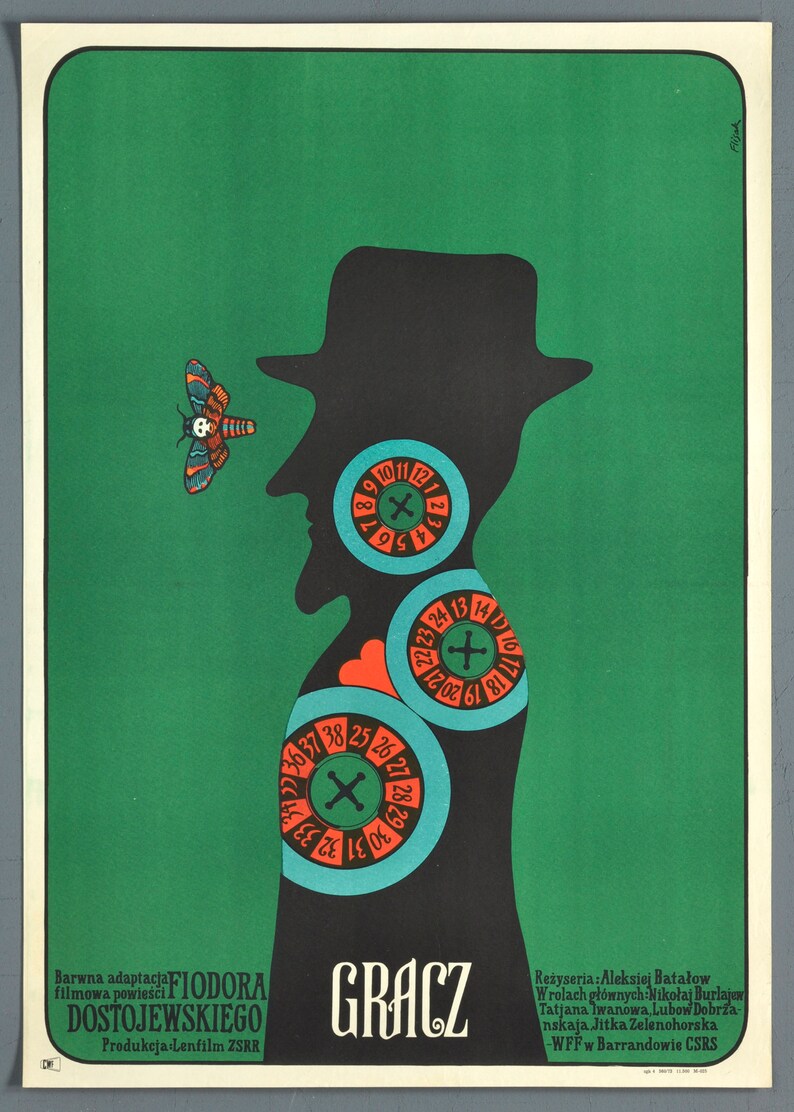 The Gambler ORIGINAL 1973 Vintage Polish Movie Poster Fyodor - Etsy