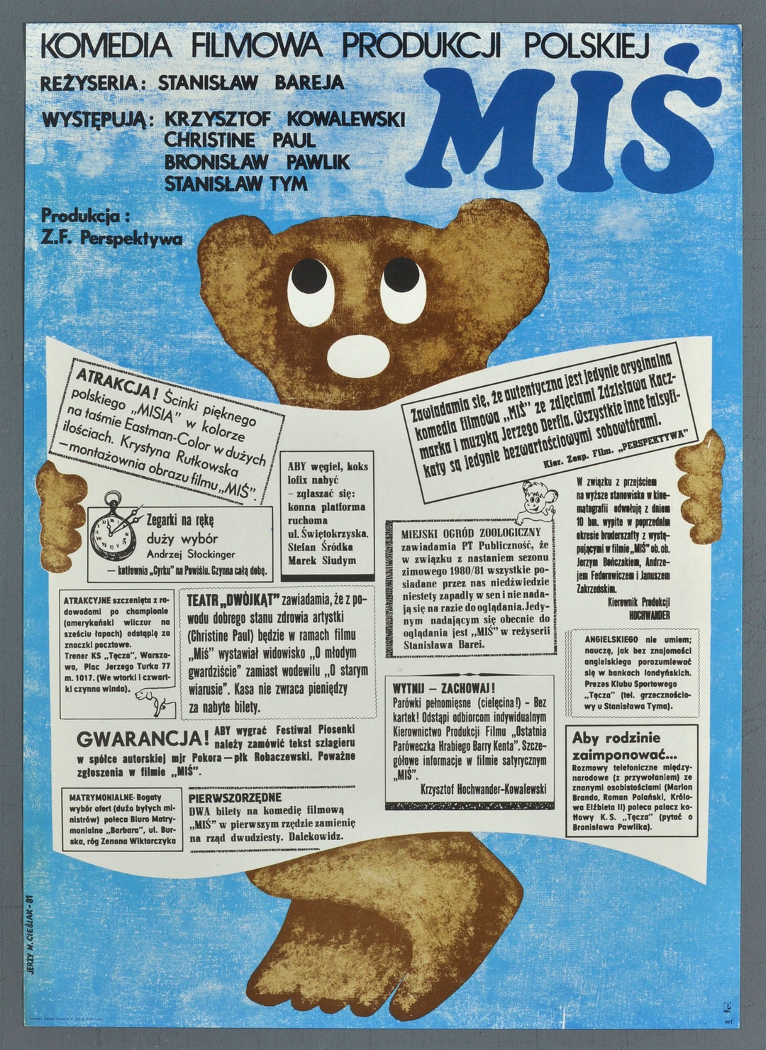 MIS, Teddy Bear ORIGINAL 1981 Vintage Polish Movie Poster - Stanislaw ...