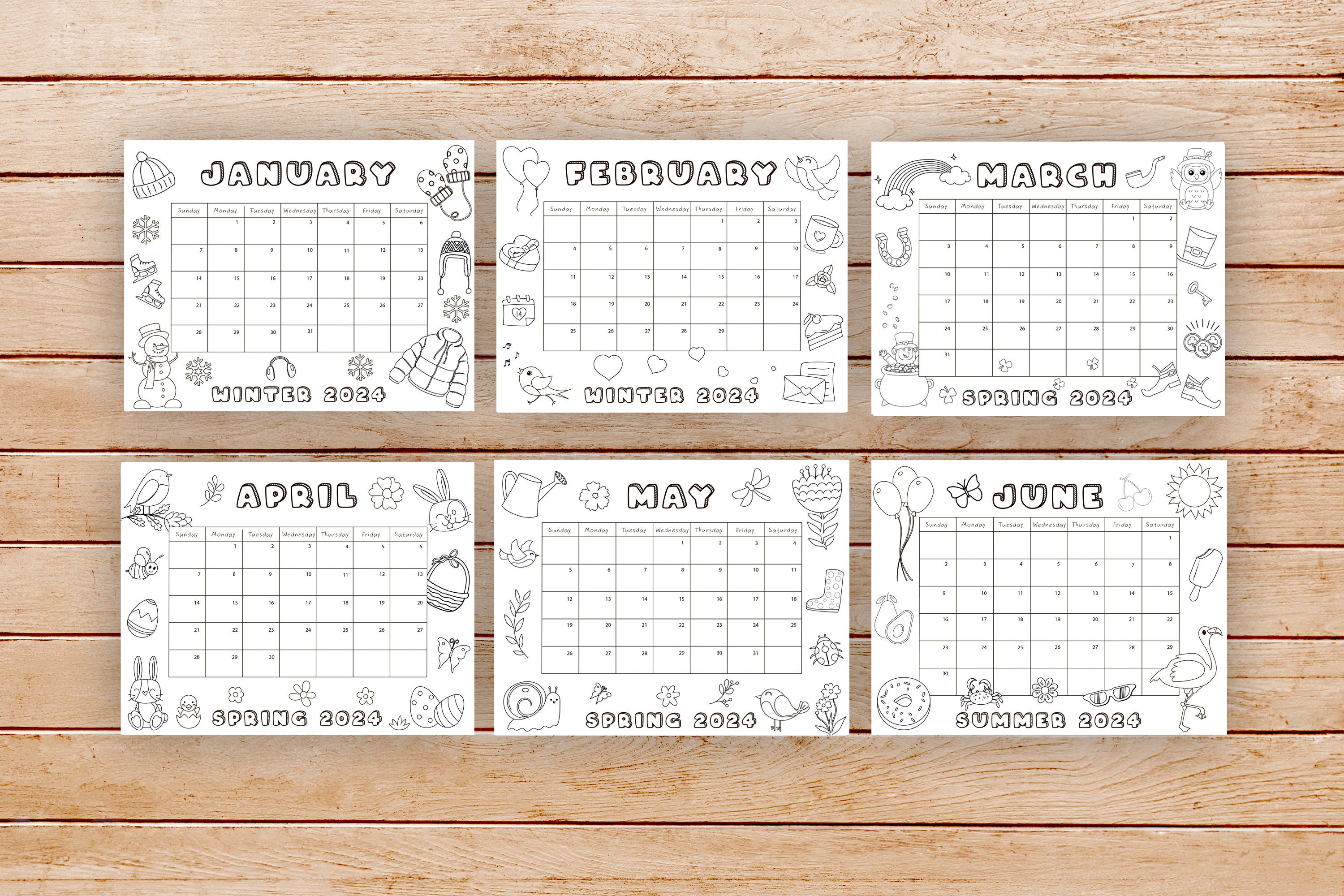 Printable Color 2024 Calendar, Monthly Planner Printable 2024,11 X 8.5 ...