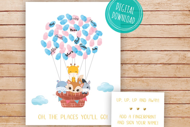 Printable Baby Shower Fingerprint Balloonhot Air Balloon - Etsy