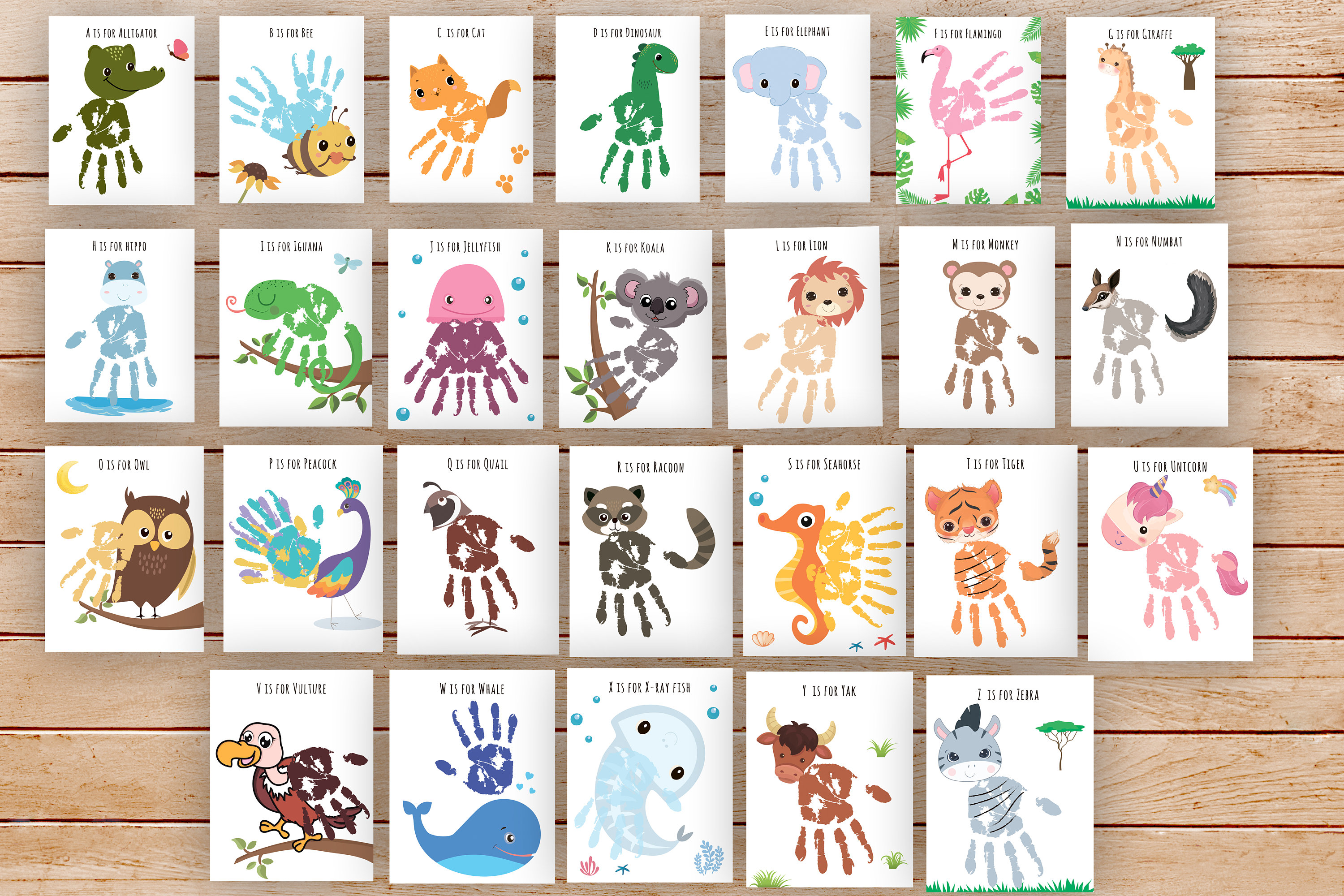Animal Alphabet Handprint Art, DIY Classroom Alphabet Art, Printable ...
