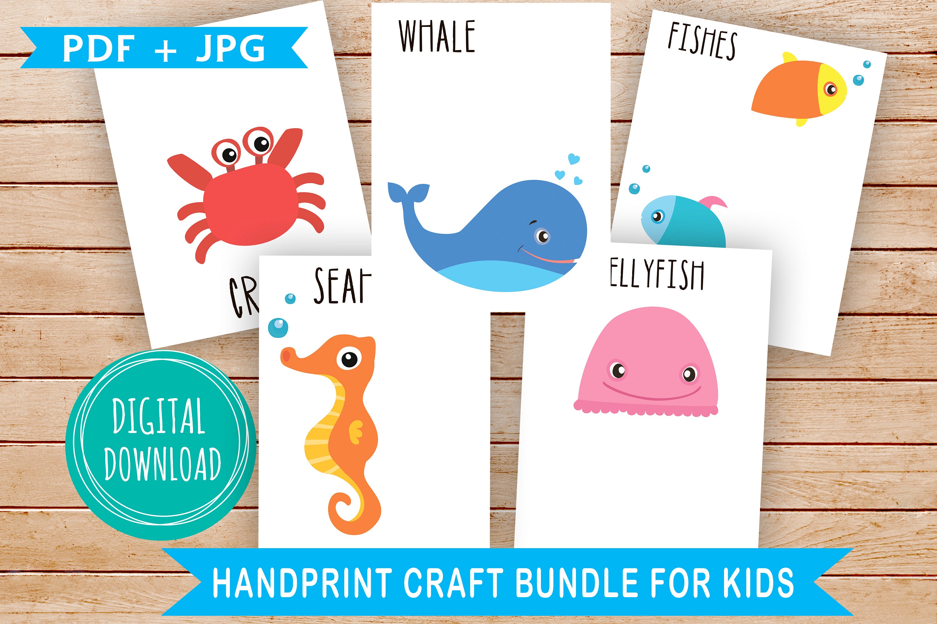Ocean Animals Handprint Art Bundle,printable Summer Keepsake,preschool ...