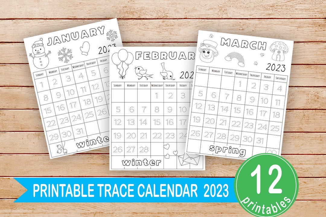 Printable Trace and Color 2023 Calendar Monthly Planner - Etsy