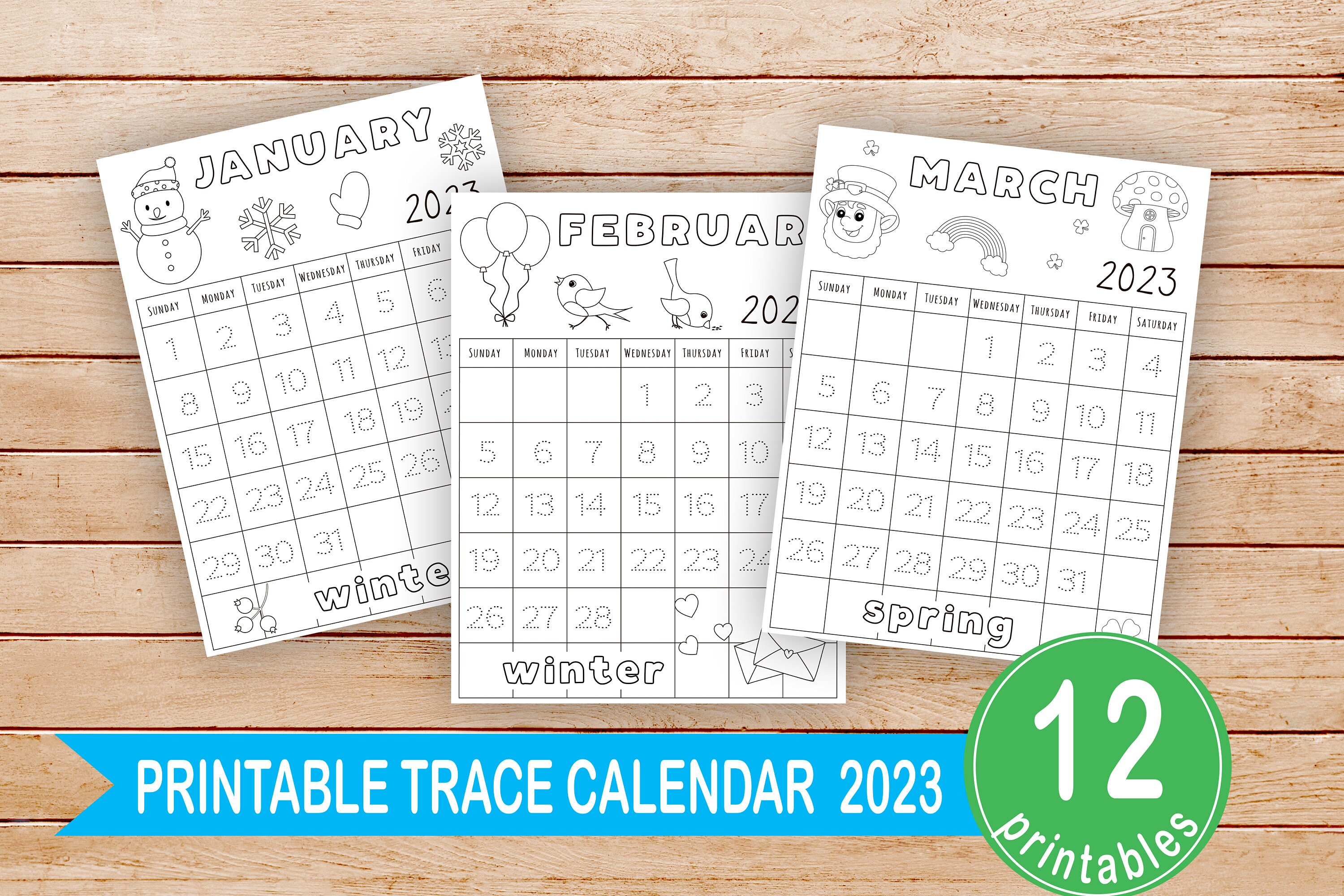 Printable Trace and Color 2023 Calendar Monthly Planner - Etsy