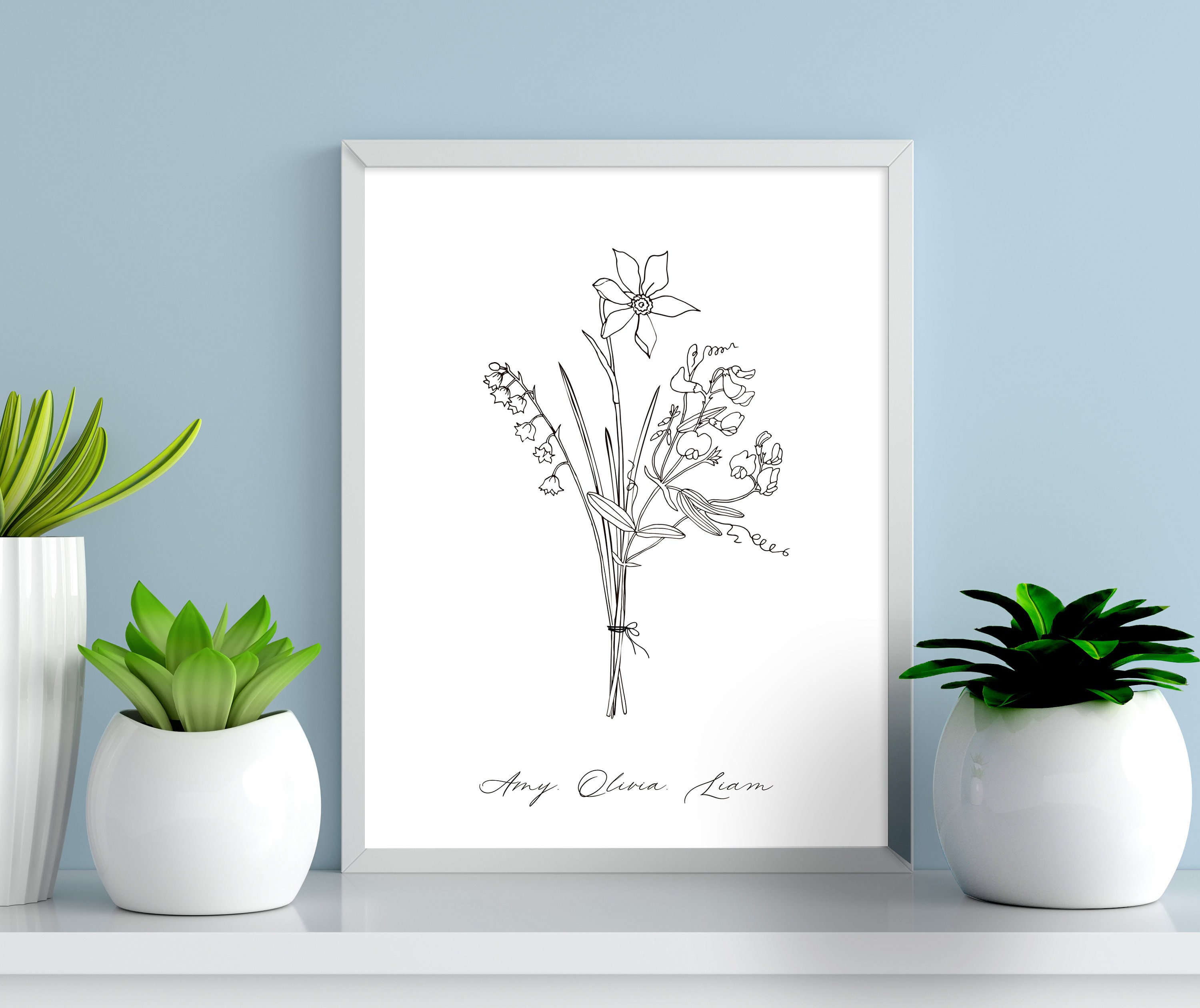 DIGITAL Custom Family Birth Flower Bouquet, up to 5 Flowers ...