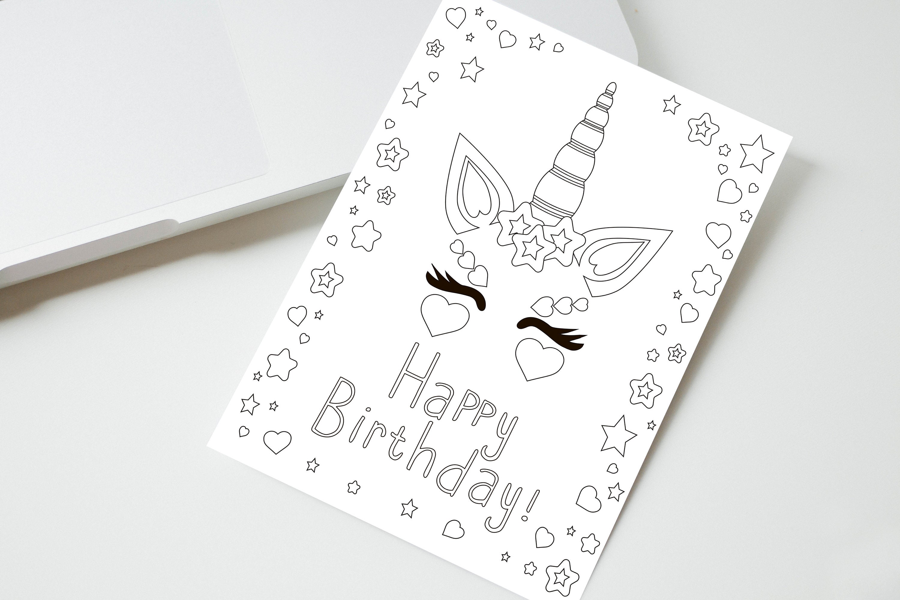 Unicorn Birthday Printable Coloring Card 5x7 Colorable | Etsy