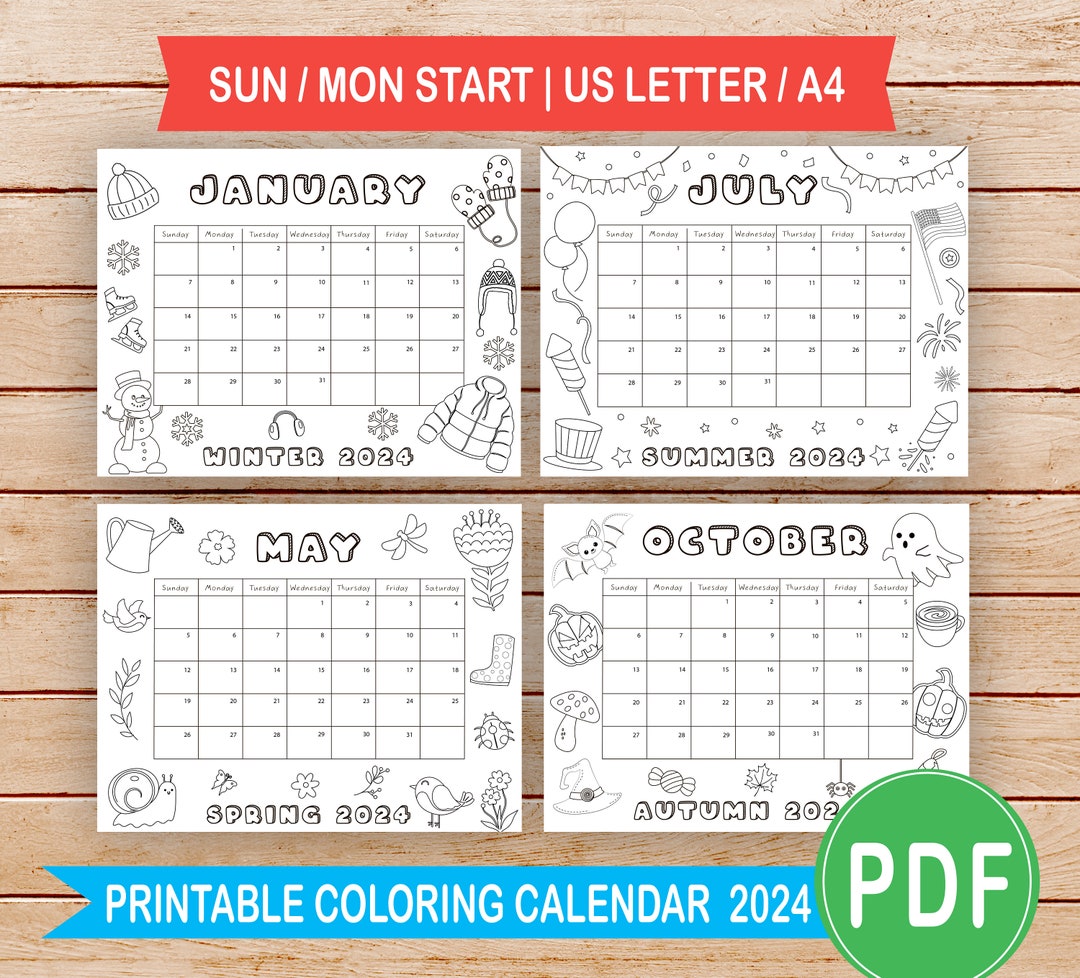 Printable Color 2024 Calendar, Monthly Planner Printable 2024,11 X 8.5 ...
