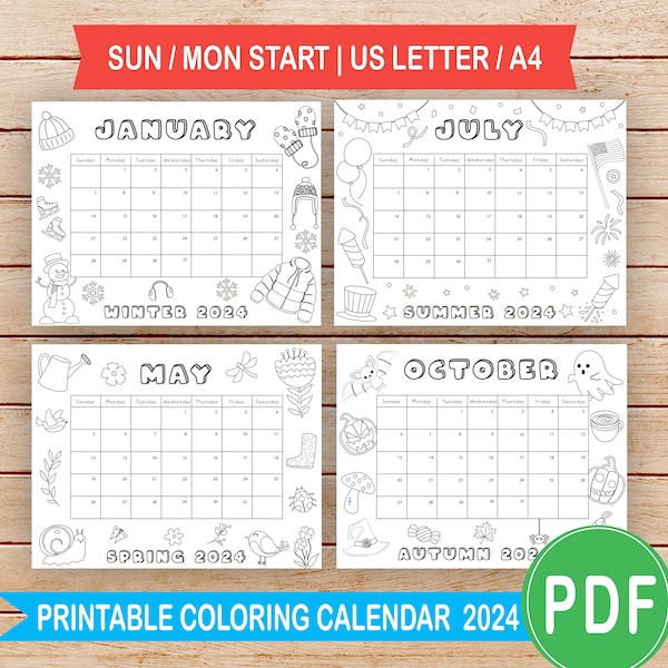 Kids 2024 Coloring Calendar - Etsy