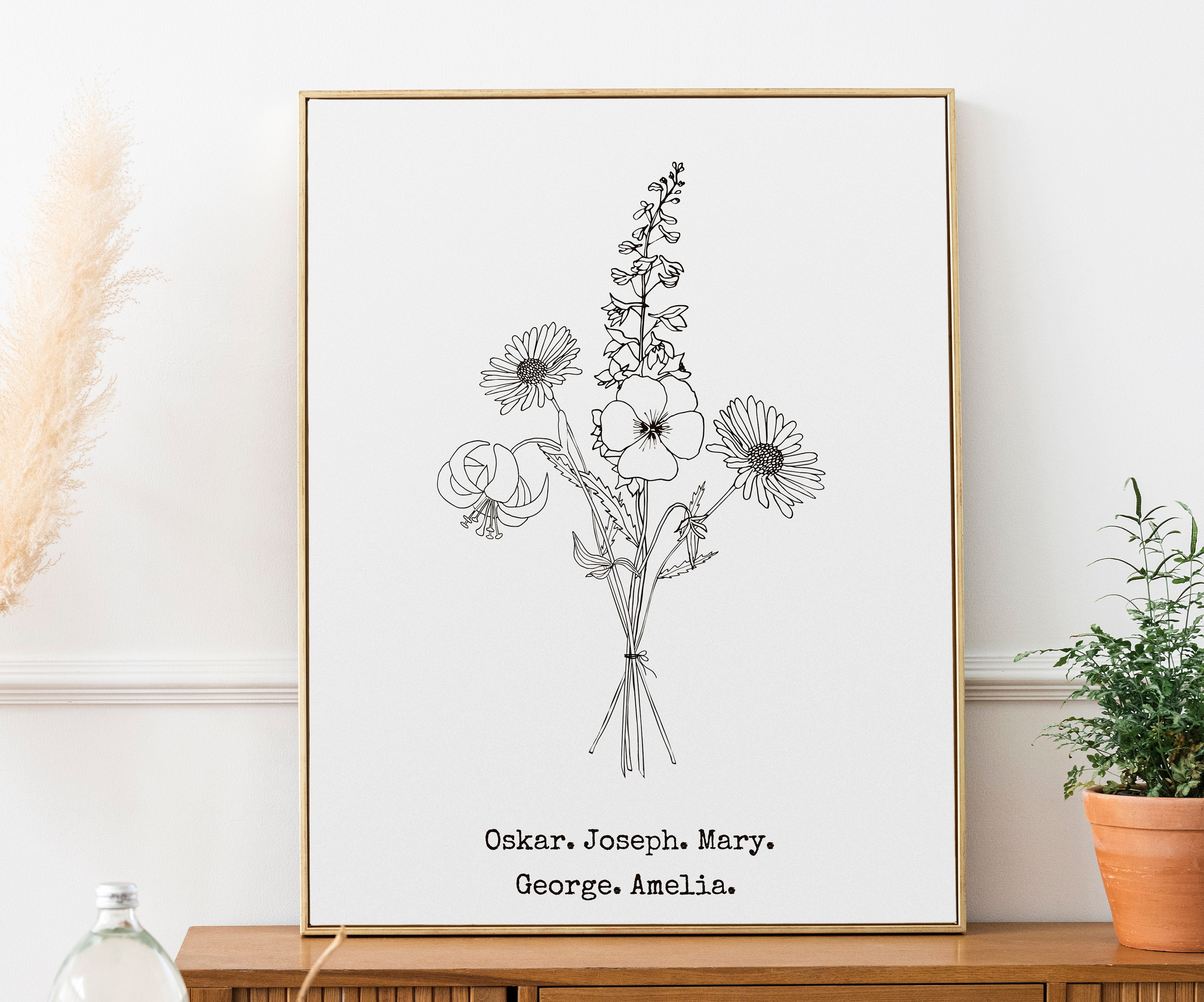 DIGITAL Custom Family Birth Flower Bouquet, up to 5 Flowers ...