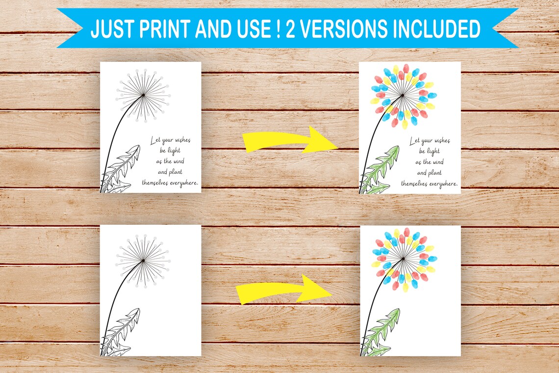 Printable Dandelion Fingerprint Art,mothers Day Fingerprint Gift From ...