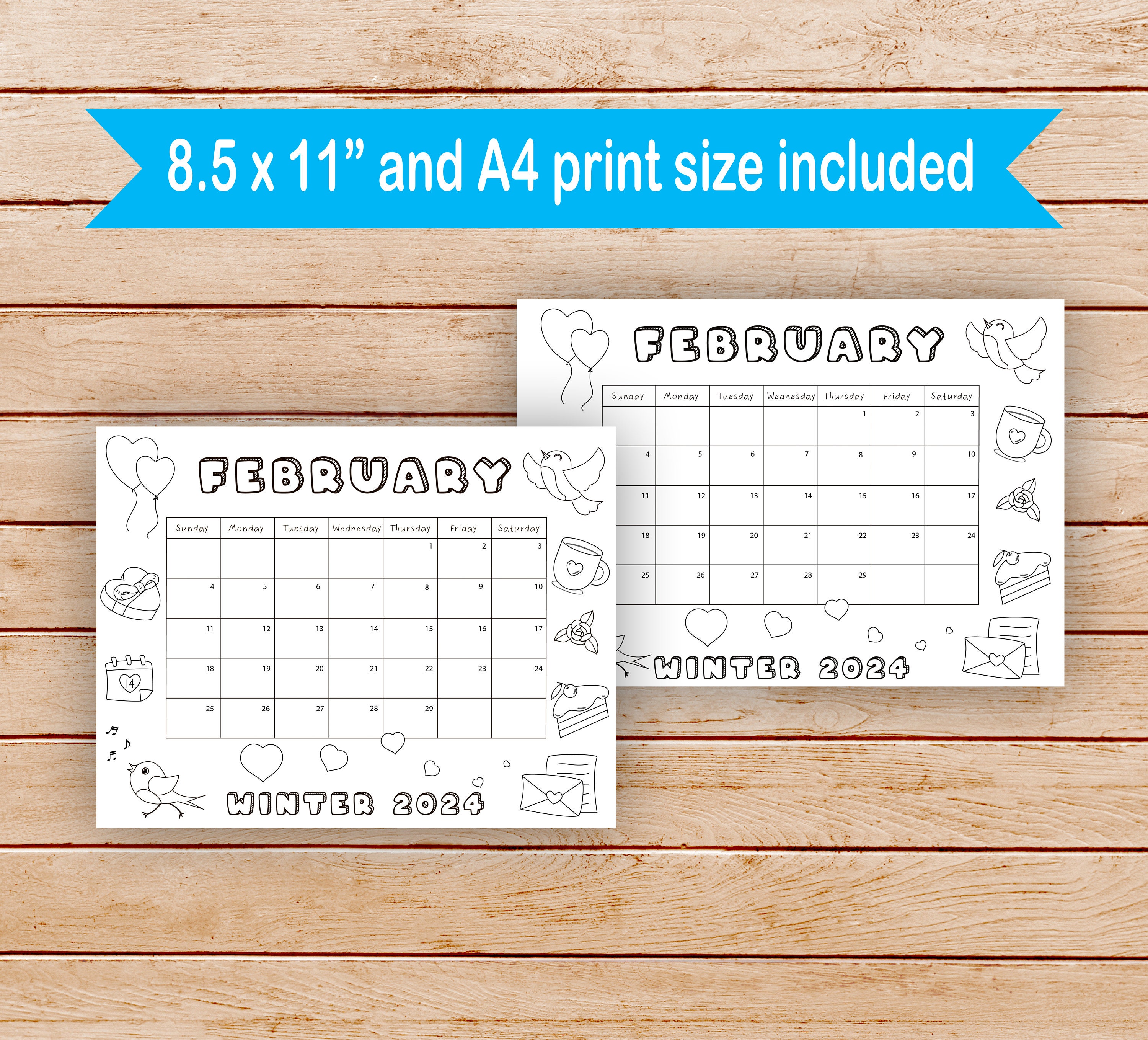 Printable Color 2024 Calendar, Monthly Planner Printable 2024,11 X 8.5 ...