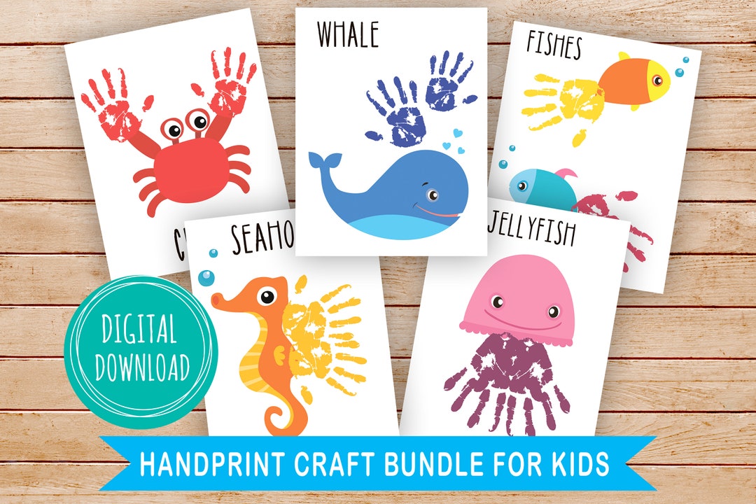 Ocean Animals Handprint Art Bundleprintable Summer - Etsy