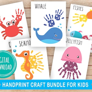 Ocean Animals Handprint Art Bundle,printable Summer Keepsake,preschool ...