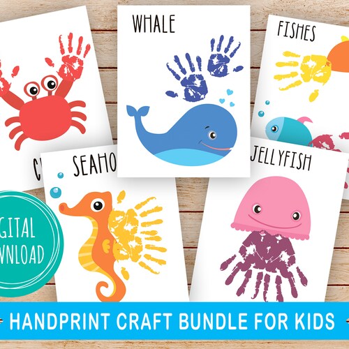 Sea Animals Handprint Art Bundle Printable Summer Handprint - Etsy